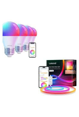 AiDot Linkind A19 Smart Light Bulbs 4 Pack + RGBTW Color Changing Neon ...