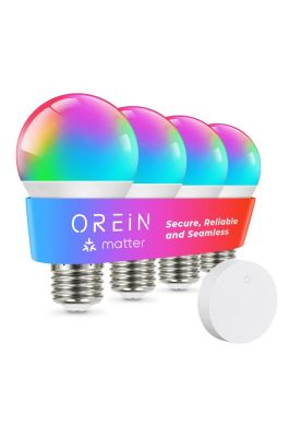 OREiN A19 Matter Smart Reliable WiFi Light Bulbs 4 Pack + Smart Light ...