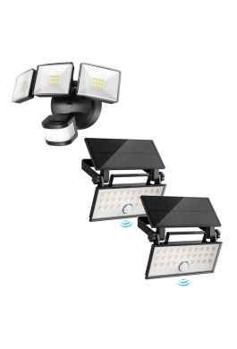 AiDot OREiN 3 Head Security Light and 2 Pack Solar Security Light Black ...